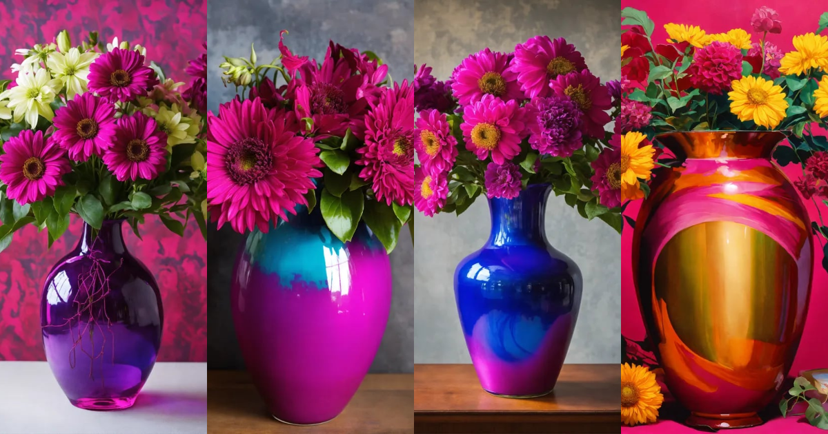 Lexica - Unique and bold vibrant magenta vase, flowers