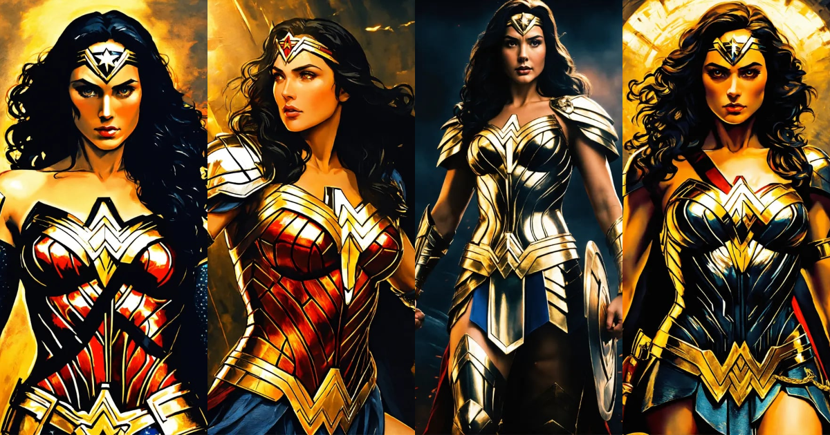 Lexica - Wonder Woman, action pose, glowing golden eyes, sharp focus ...