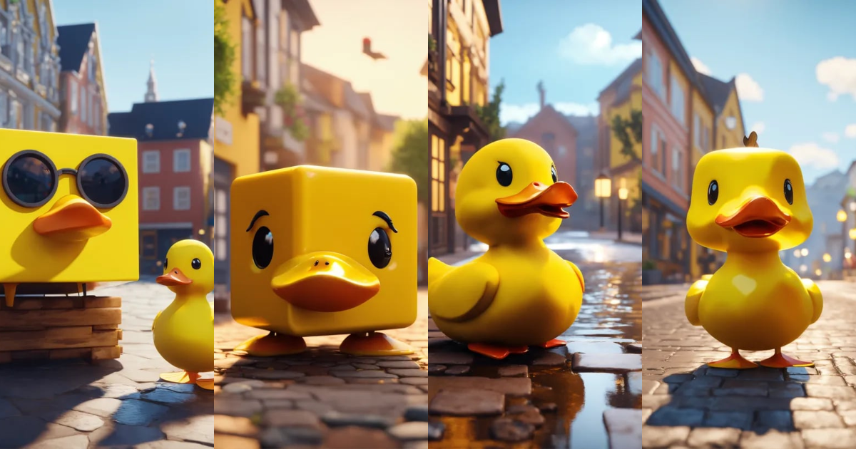 Lexica - A cute yellow cube duck in a square town, unreal engine render 8k