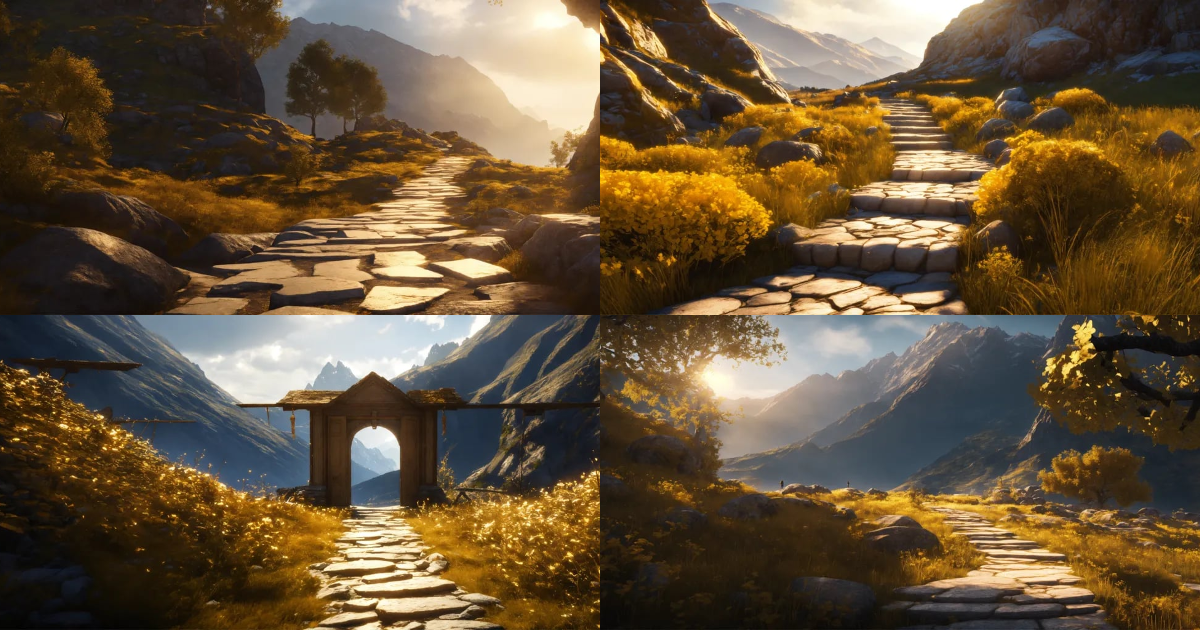 Lexica - Hidden stone pathway, secret door, mountains, environment ...