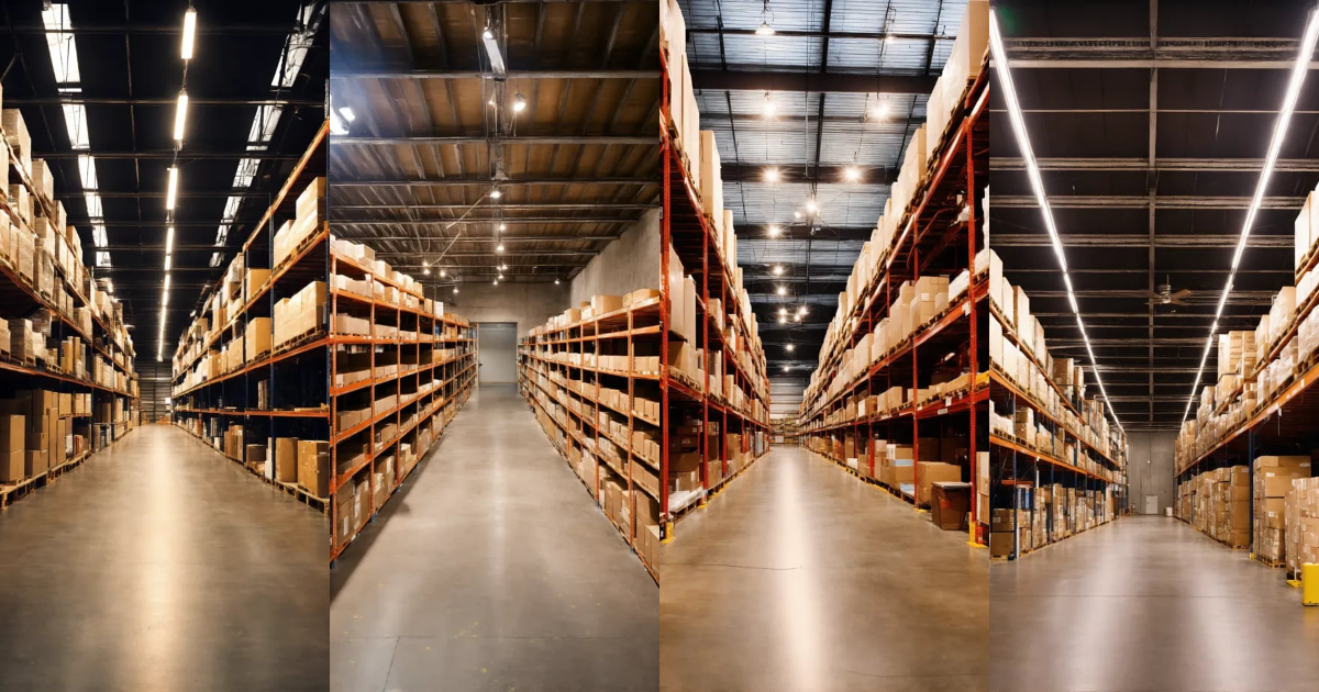 Lexica - Warehouse, Very tal shelves, lights and speakers on ceiling ...