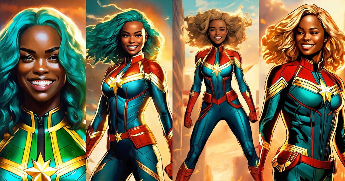 Lexica - Sing style, African American Captain Marvel, well defined ...