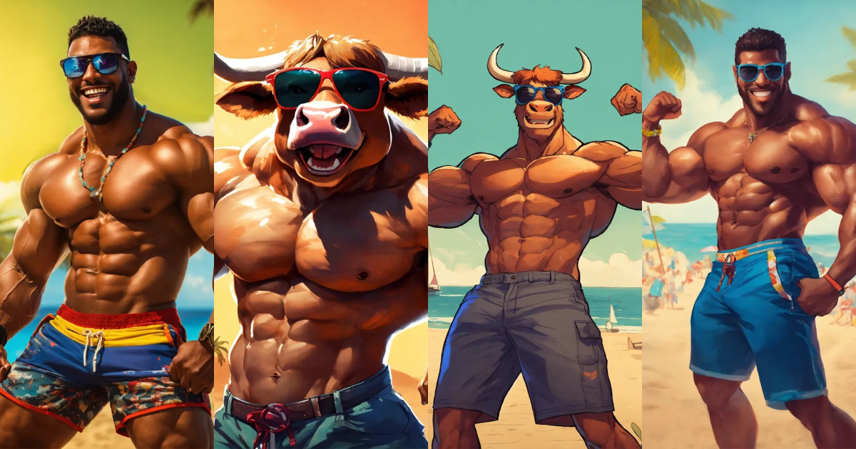 Lexica - A riped bull with abs and shorts and sunglasses and a Bigg ...