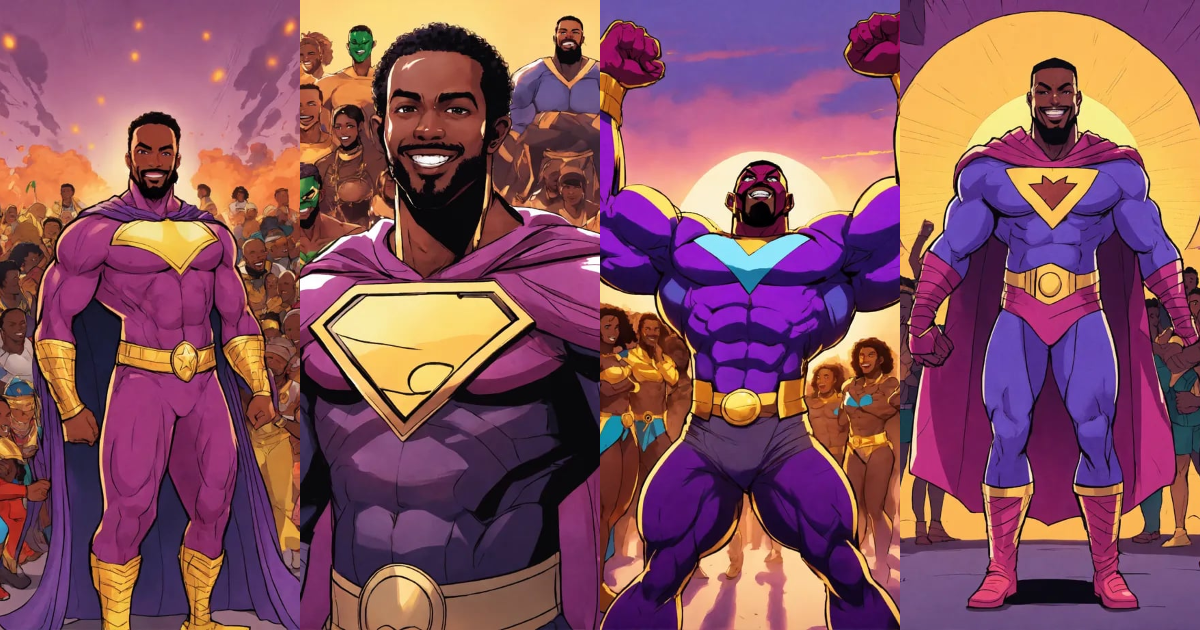 Lexica - A muscular Ethiopian purple costume superhero person ...