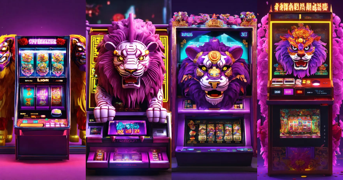 Lexica - 3D lion dance slot machine cyberpunk with purple