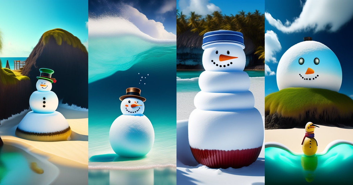 Lexica - Snowman lost in a cribean island, picaso stile