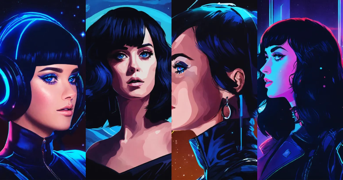 Lexica - Katy Perry, illustration, 2d, deep space dark black and blue ...