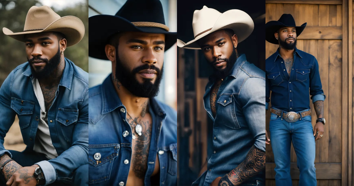 Lexica - Black man, cowboy, wearing jeans, jean shirt cowboy hat ...