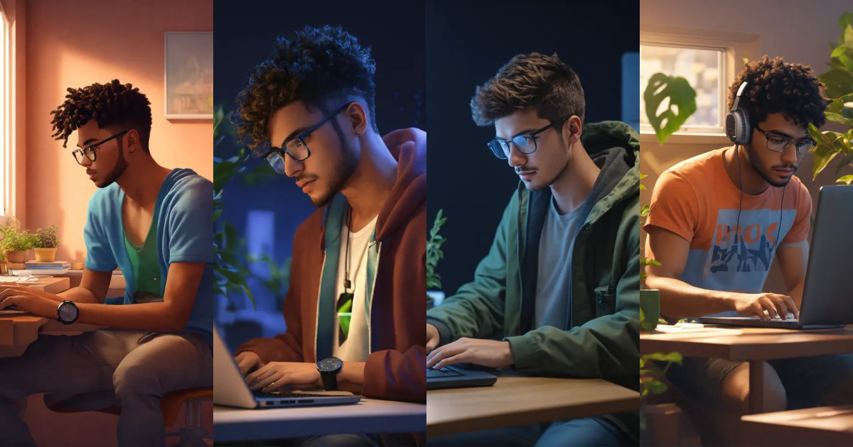 Lexica - Men in his 20s coding on his computer,3d, realistic. planted