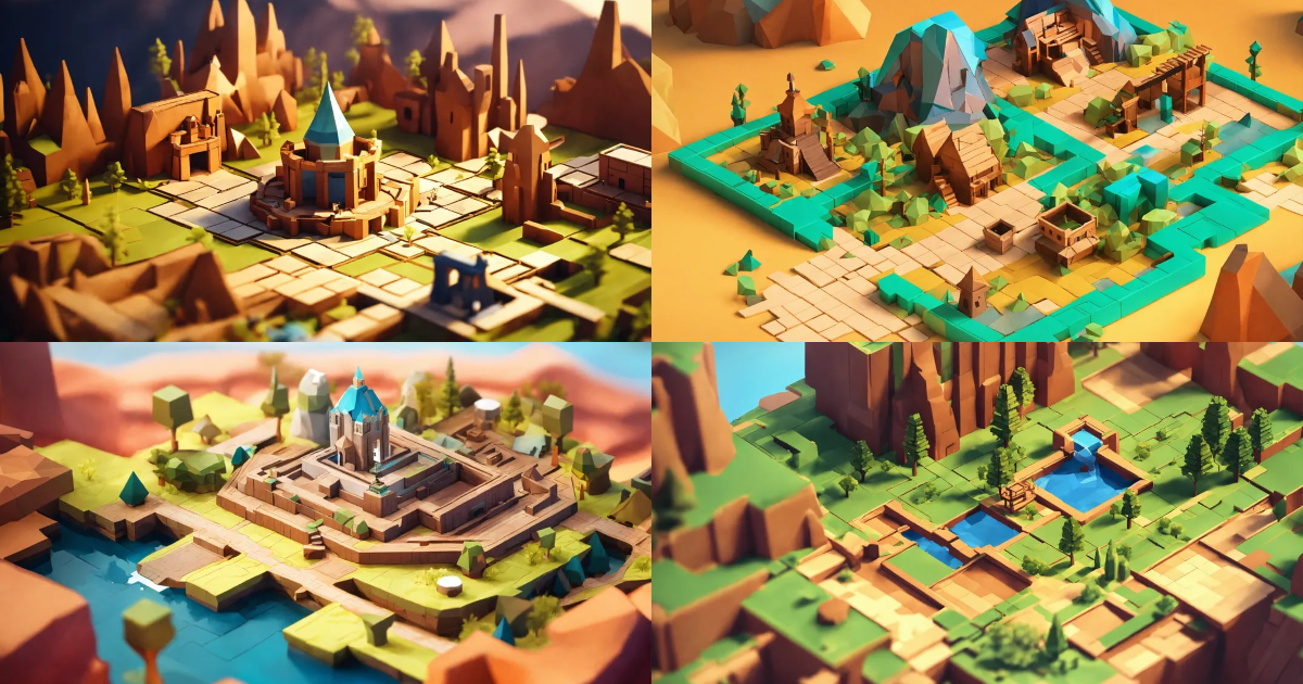 Lexica - A top-down view, 3d low poly puzzle , inspired by monument ...