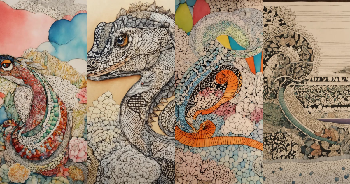 Lexica - Zentangle, style inspired by Ogata Gekko