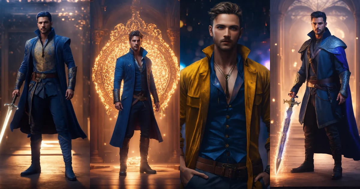 Lexica - A realistic full body portrait of a male magic user, indigo ...