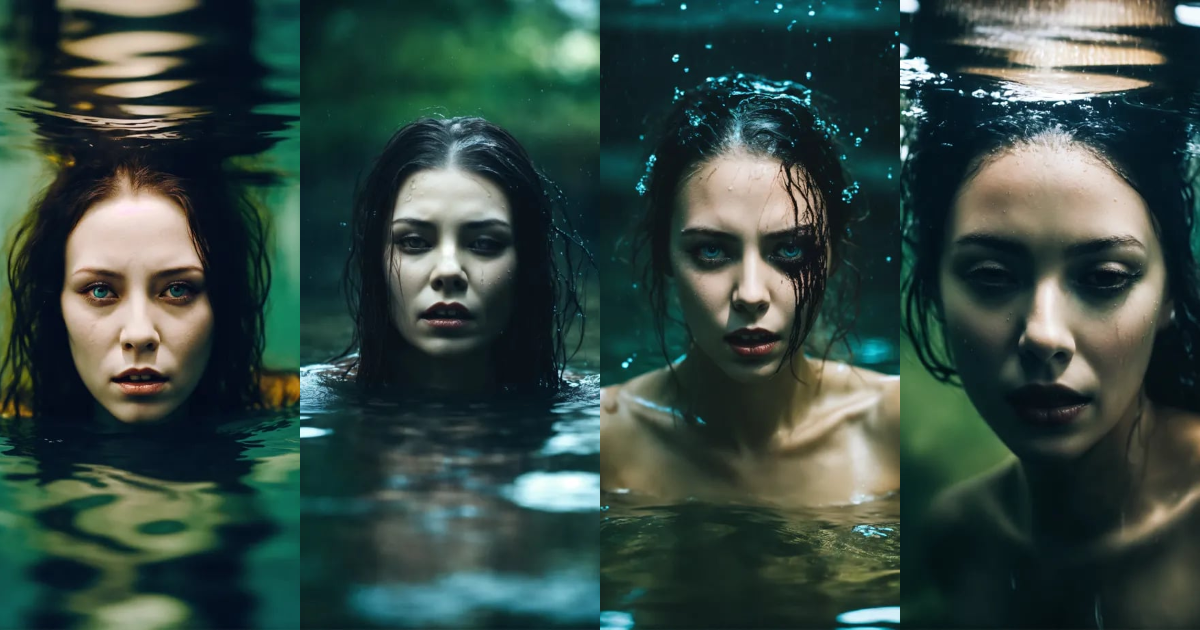 Lexica - Scary monster-woman head in water. With out eyes. pale face ...