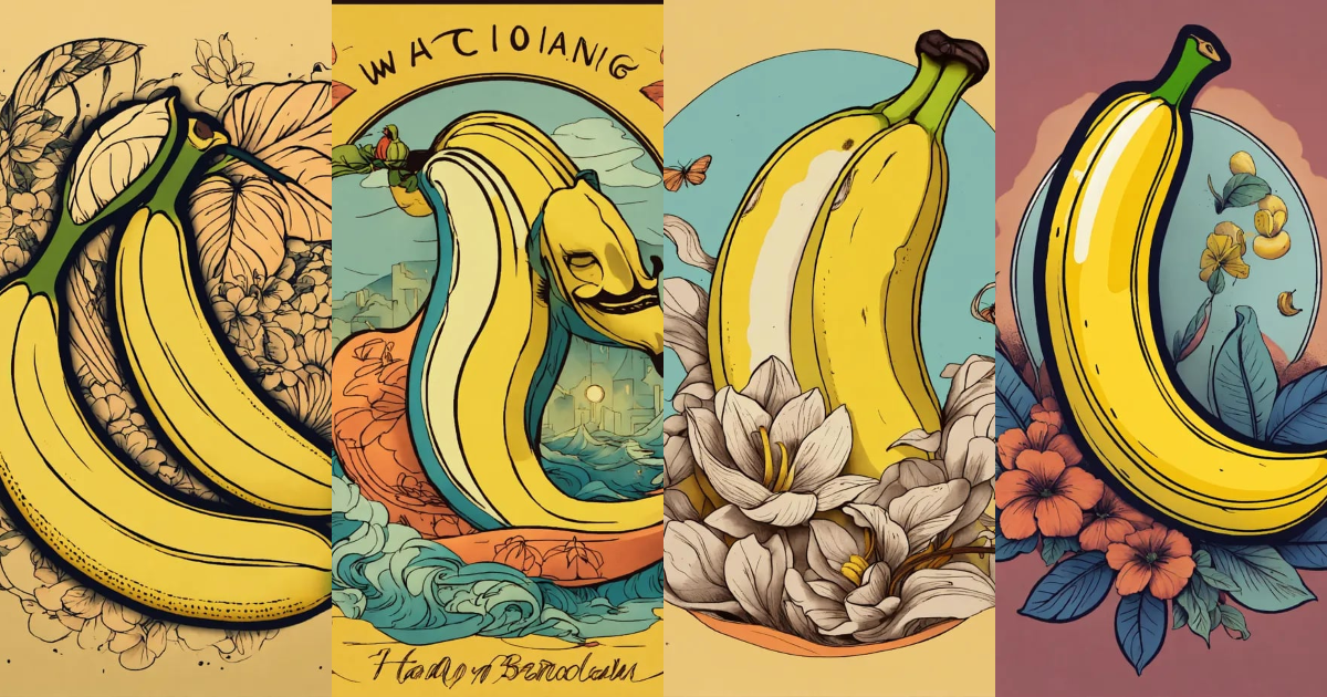 Lexica - Tattoo style image of a relaxed banana with a calm expression ...