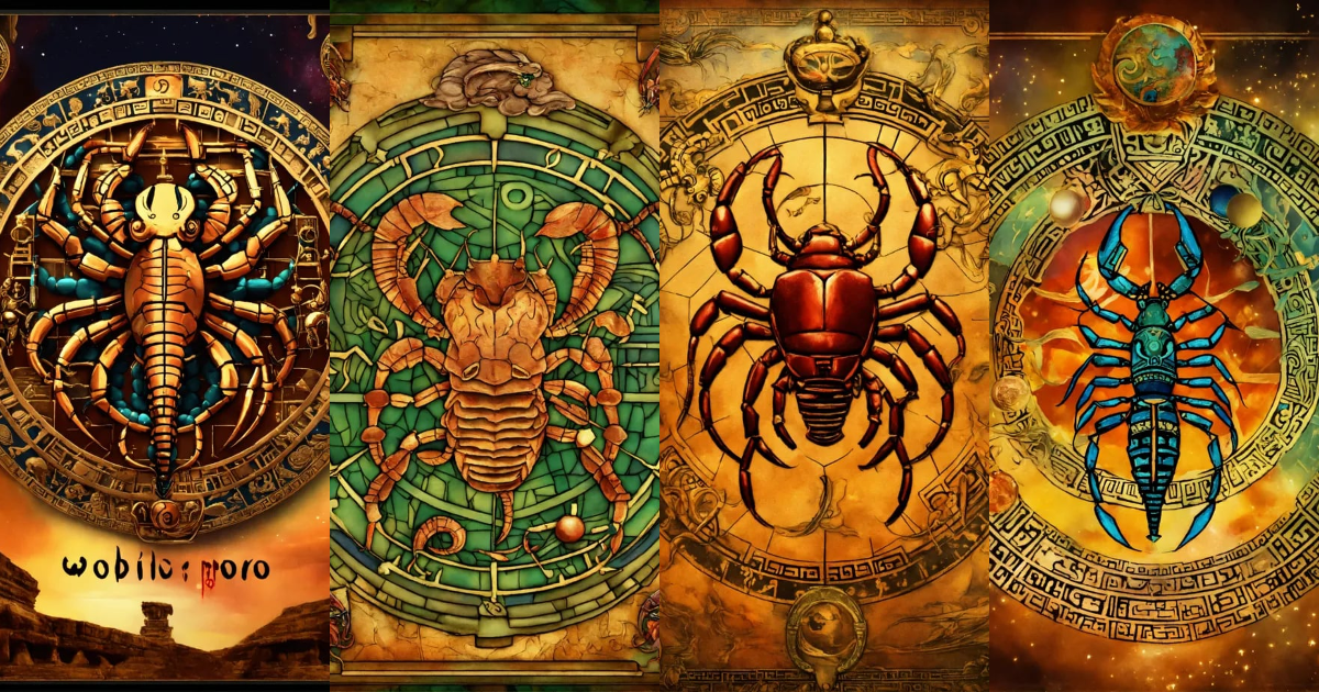 Lexica - Scorpio zodiac theme with Pluto background Mayan with a scorpion