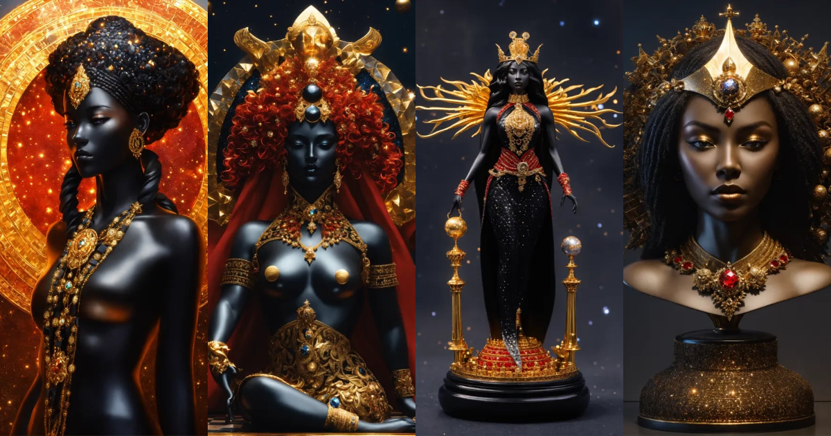 Lexica - Minimalism. Black Solar Queen with long oversized red flowing ...