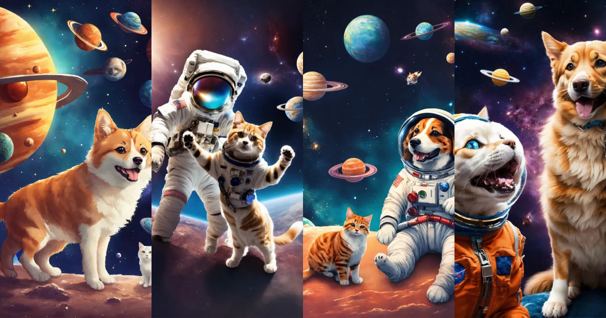 Lexica - Happy dog and cat in space