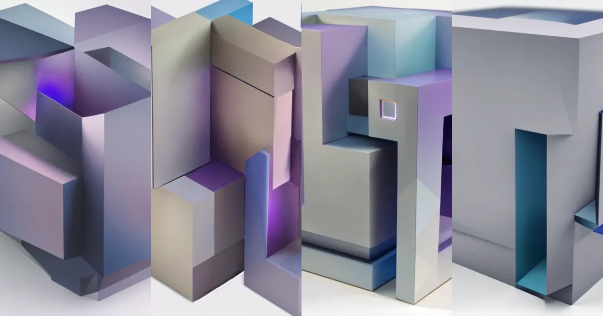 Lexica - Isometric shape, retangular 3D shape, a blue purple geometric ...