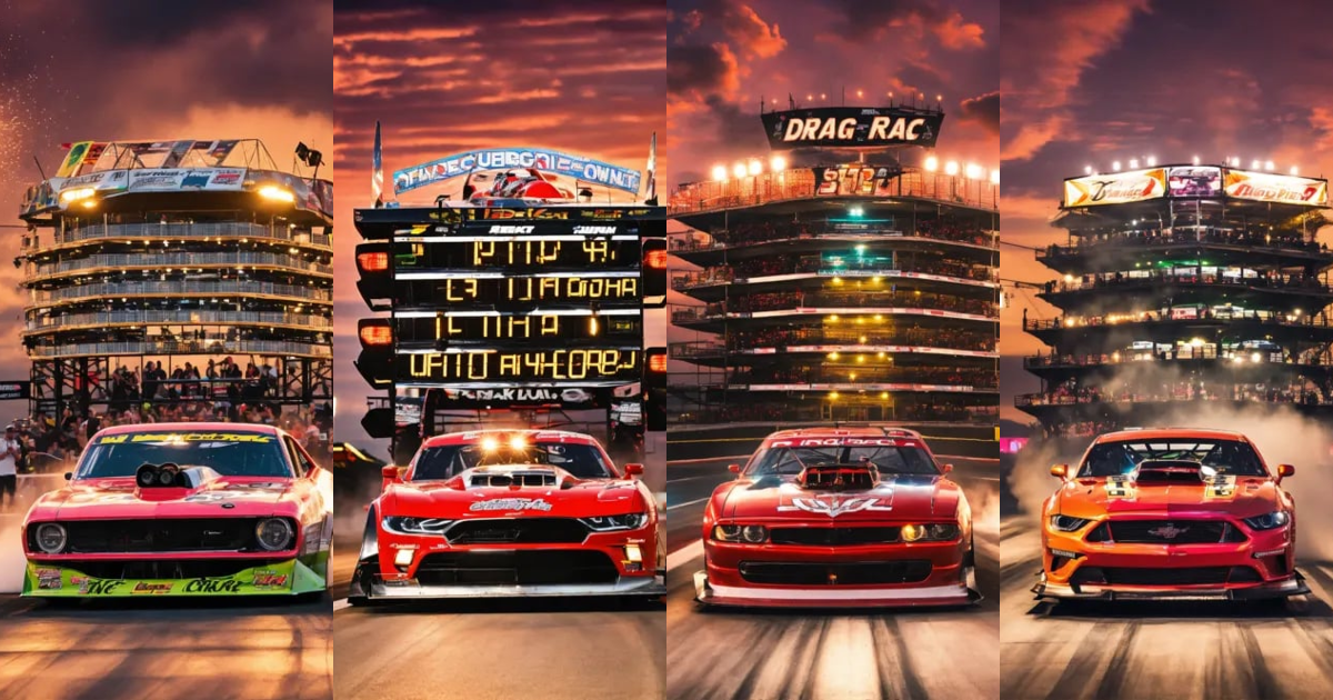 Lexica - Drag race car, dragstrip with start lights, race tower in the ...