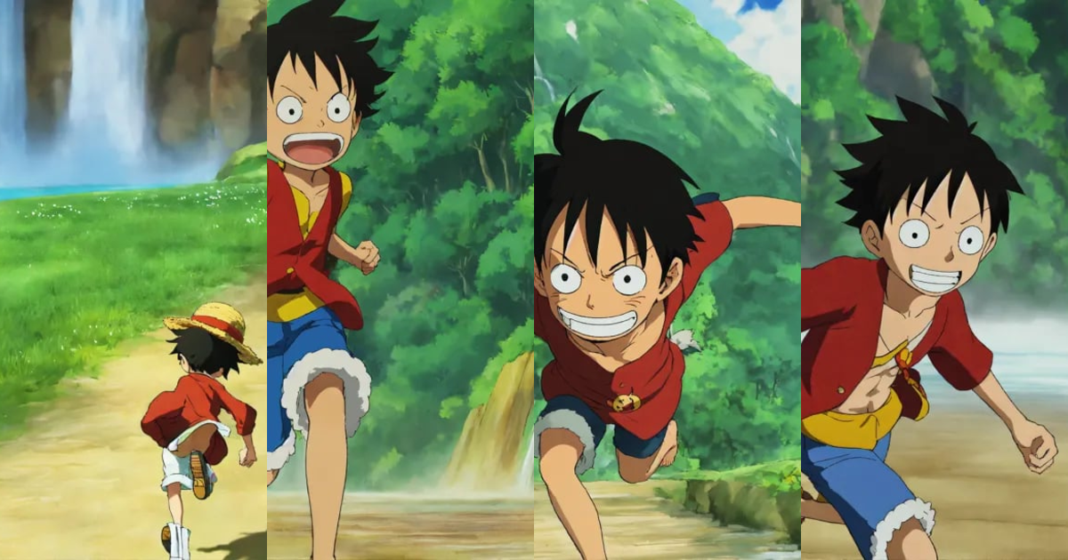 Lexica - Monkey D. Luffy running towards a waterfall