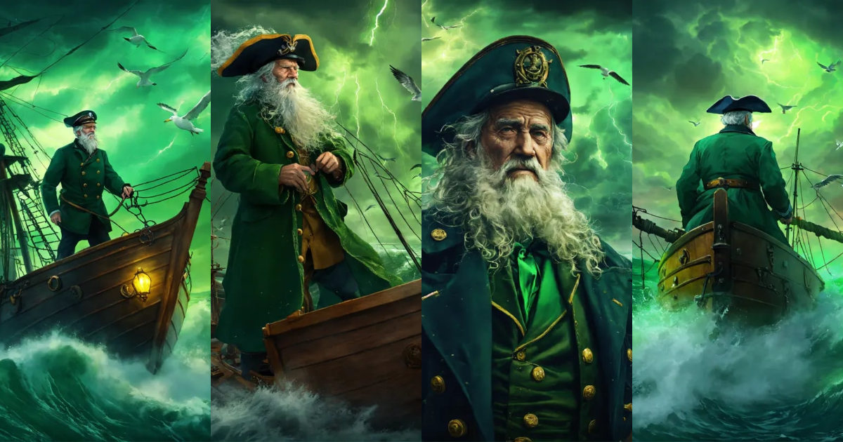 Lexica - An determined old sea captain with a weathered face steering ...