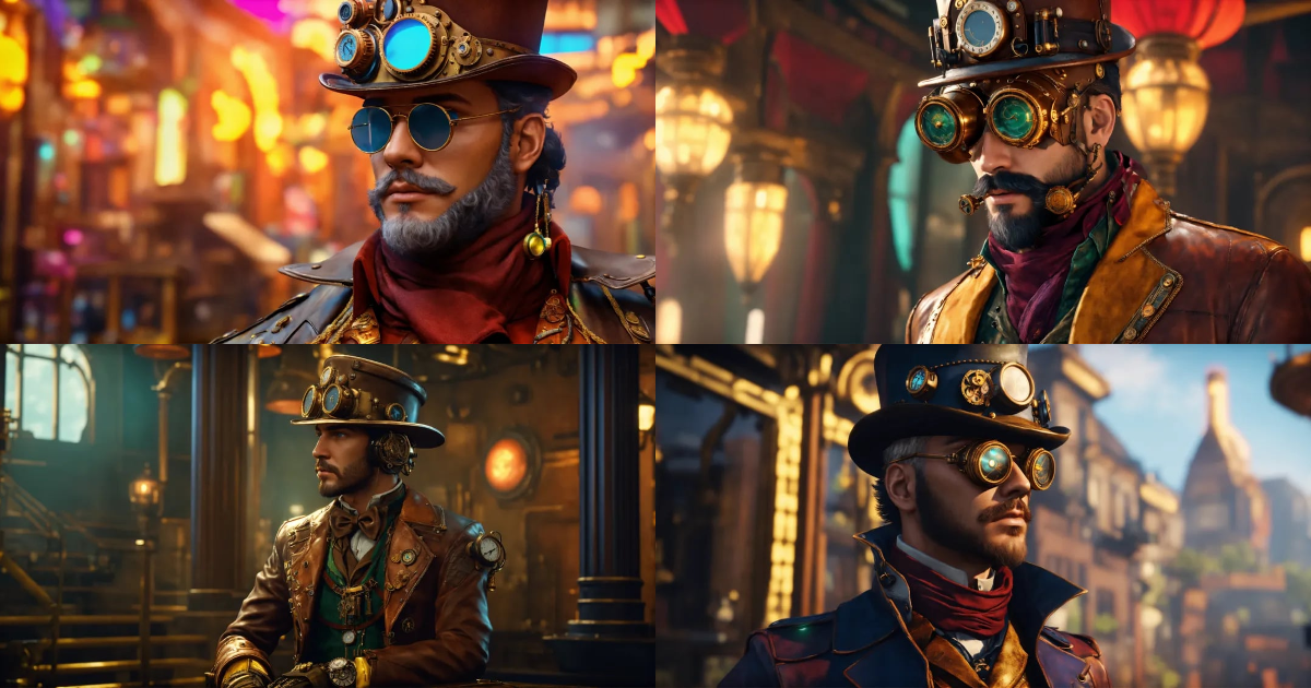 Lexica - Steampunk man vivid colors, unreal engine, 8k