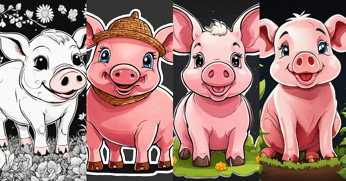 Lexica - Generate a cute FARM PIG, super eye-catching illustration ...