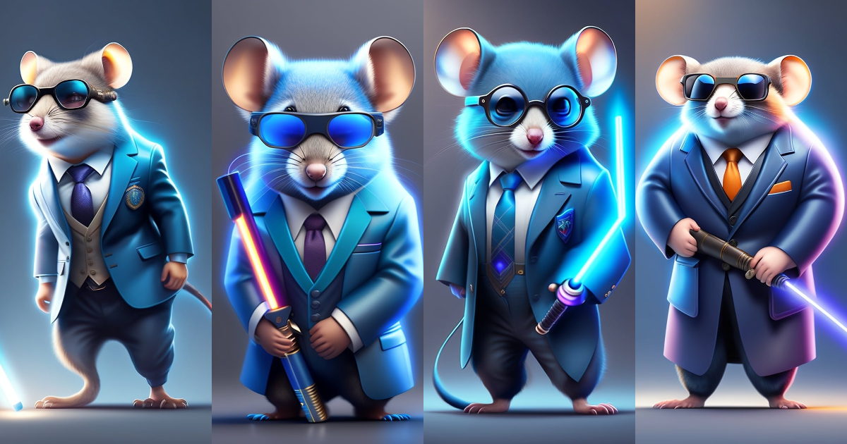 Lexica - A guerrilla mouse wearing glasses and a suit, light saber blue ...