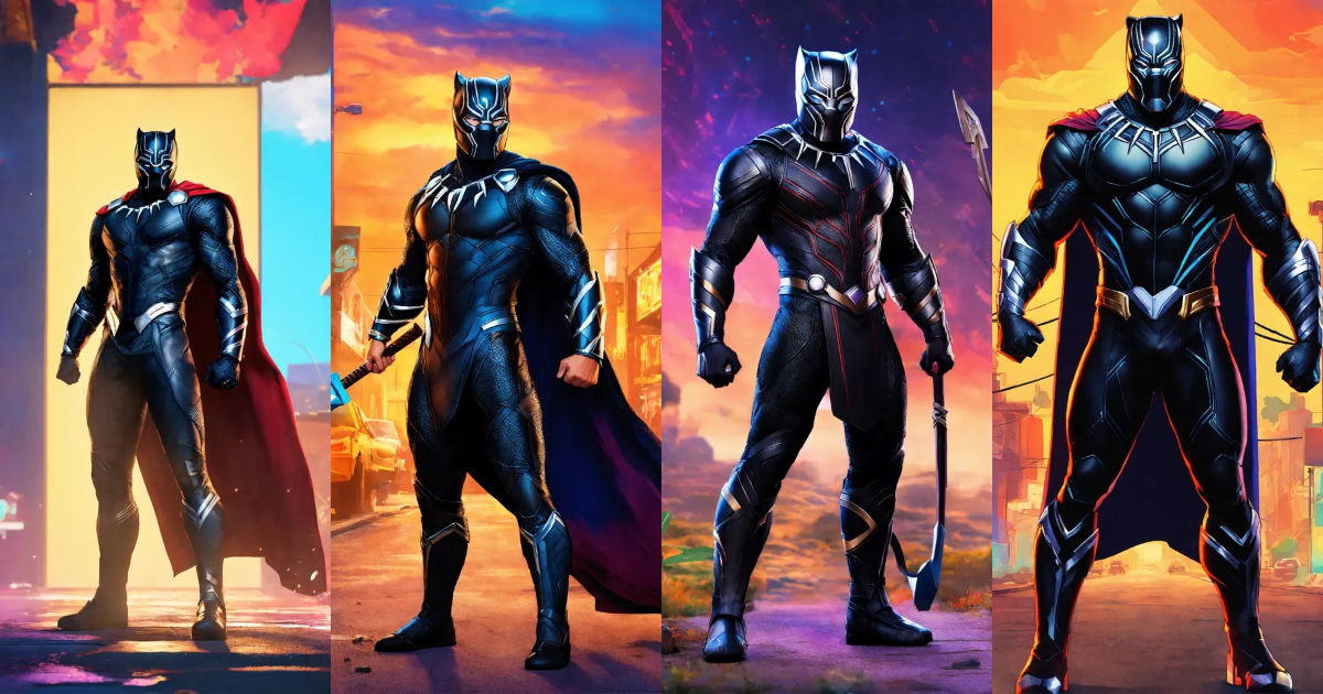 Lexica - Thor as black panther full-body, colorful background, 2d ...
