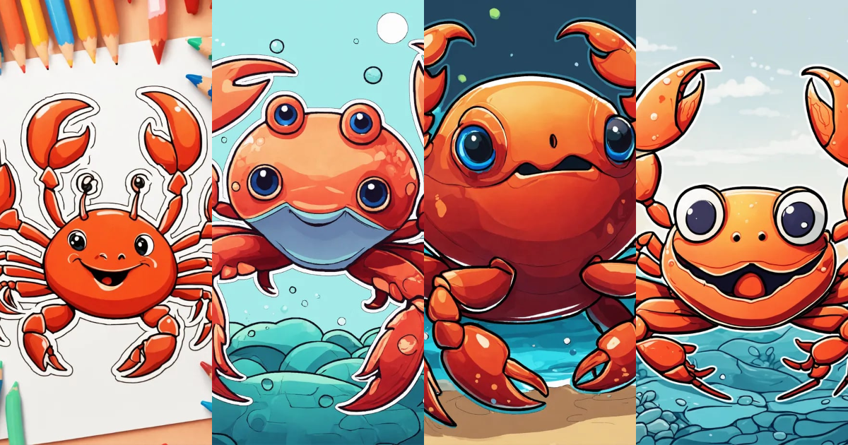 Lexica - Generate a cute Crab , 4K resolution, cartoon-sticker style ...
