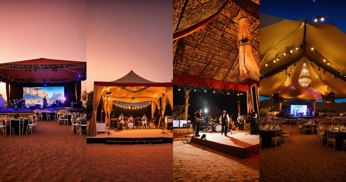 Lexica - Elegant desert Arabian tent themed outdoor concert stage with ...