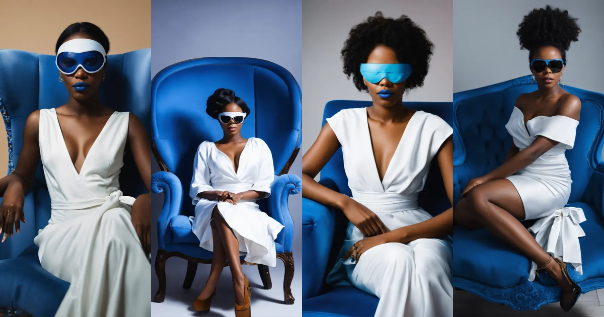 Lexica - A black woman in a white dress and sunglasses sitting in a ...
