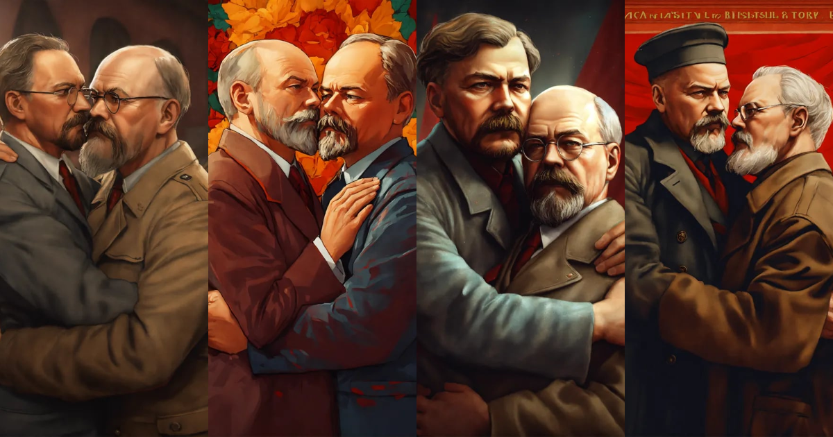 Lexica - Illustration Vladimir Lenin hugging Leon Trotsky. super ...
