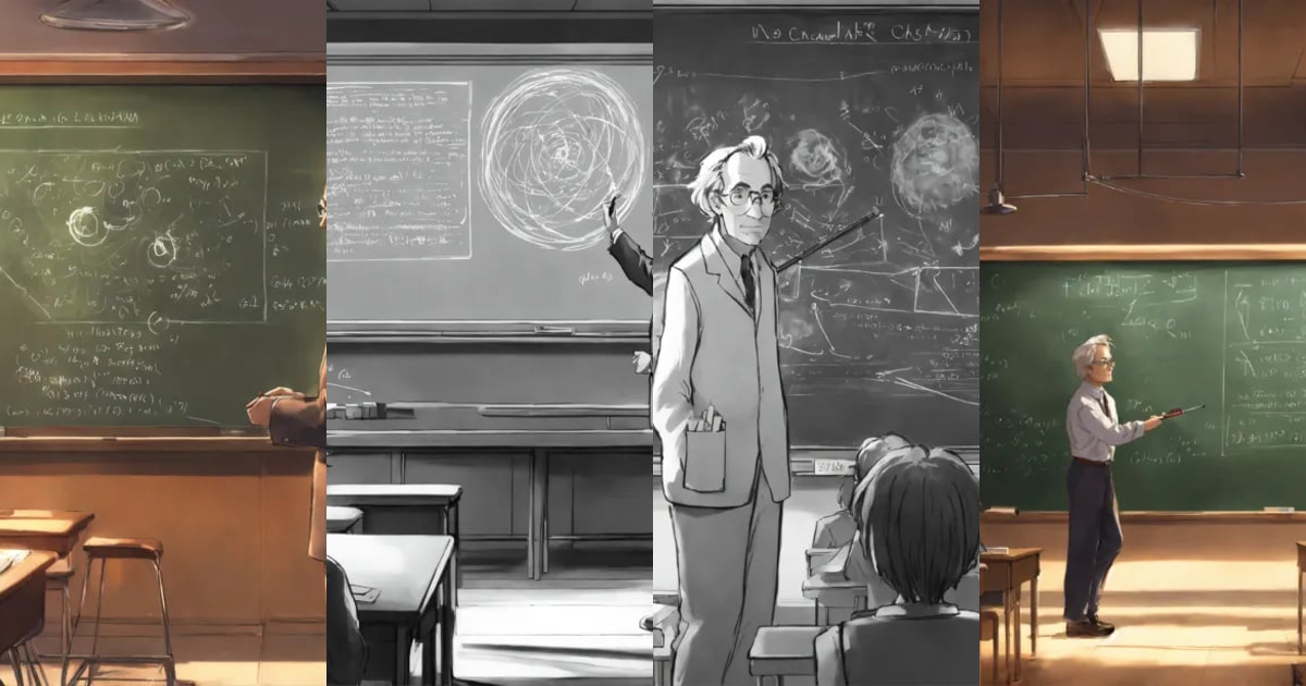 Lexica - Professor at a chalkboard in front of a classroom doing ...