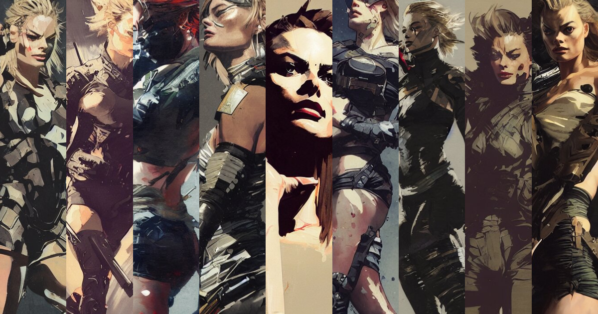 Lexica - Margot Robbie wearing metal gear armor holding gun dramatic ...