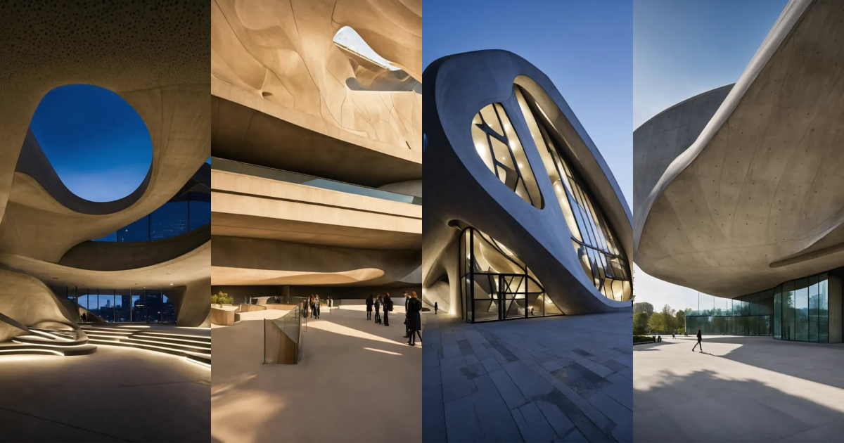 Lexica - Zaha hadid futurist concrete museum in the city.