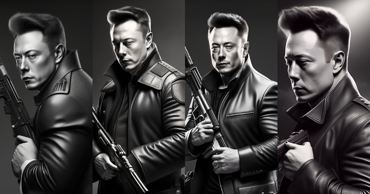 Lexica - Elon Musk holding a gun as a bad guy, monotone, dramatic ...