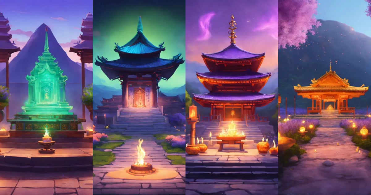 Lexica - A shrine worshipping green fire. Shrine placed on the center ...