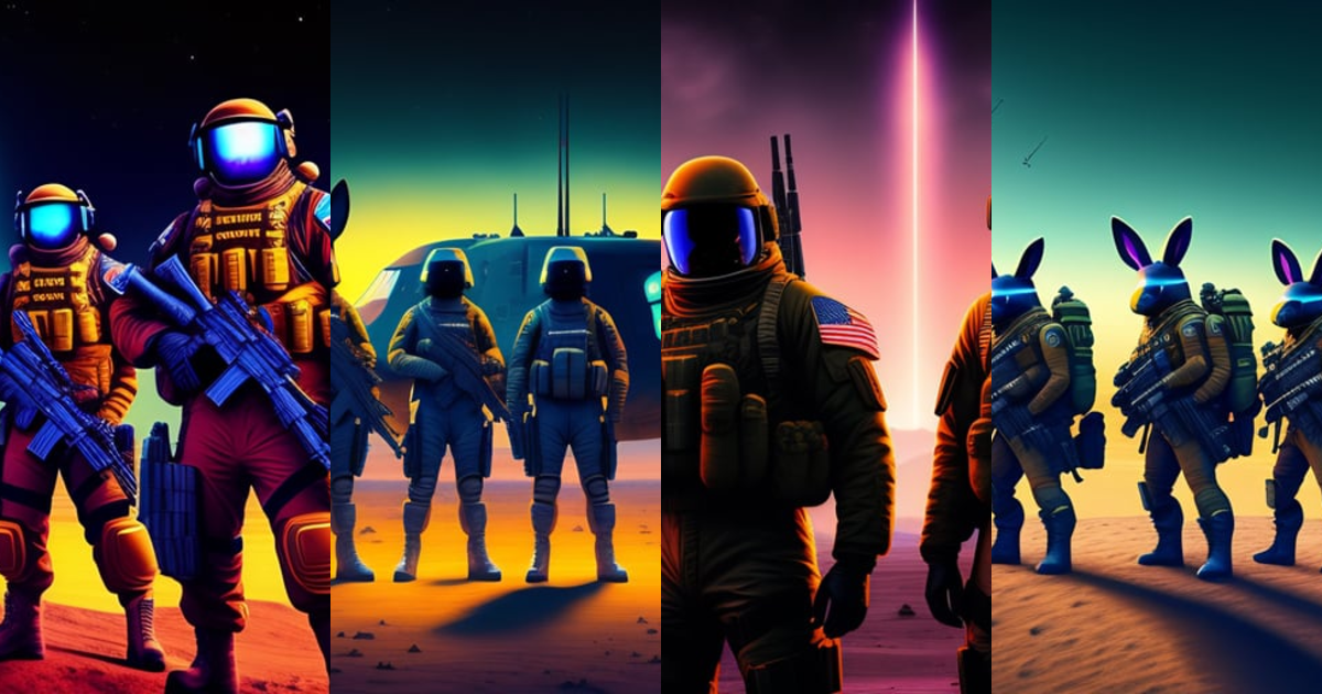 Lexica - Five neon rabbits from the special forces unit, dressed in ...