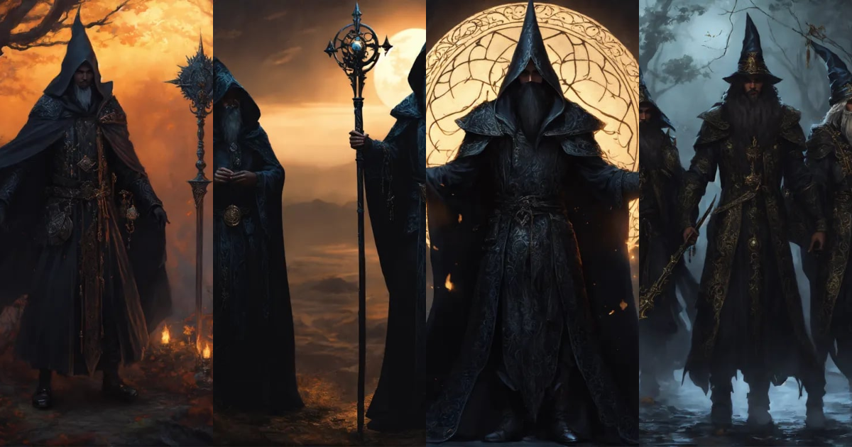 Lexica - Black wizards, intricate art, dark fantasy style