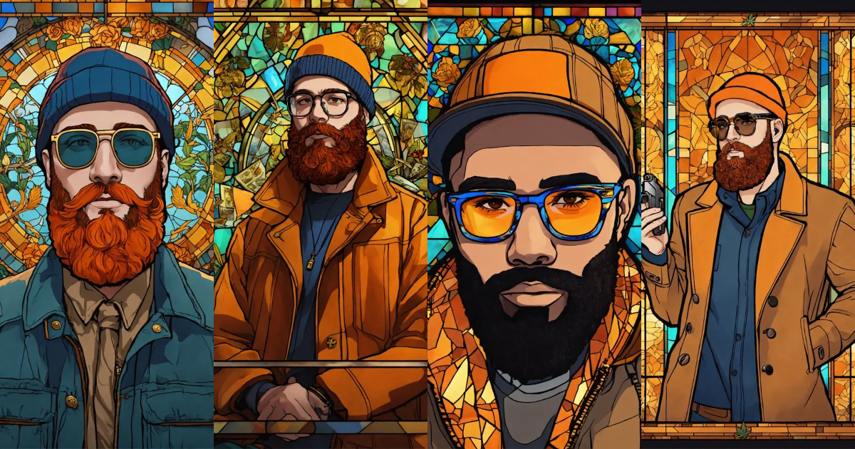 Lexica - HD, 4K, Background is a stained glass with images in the ...