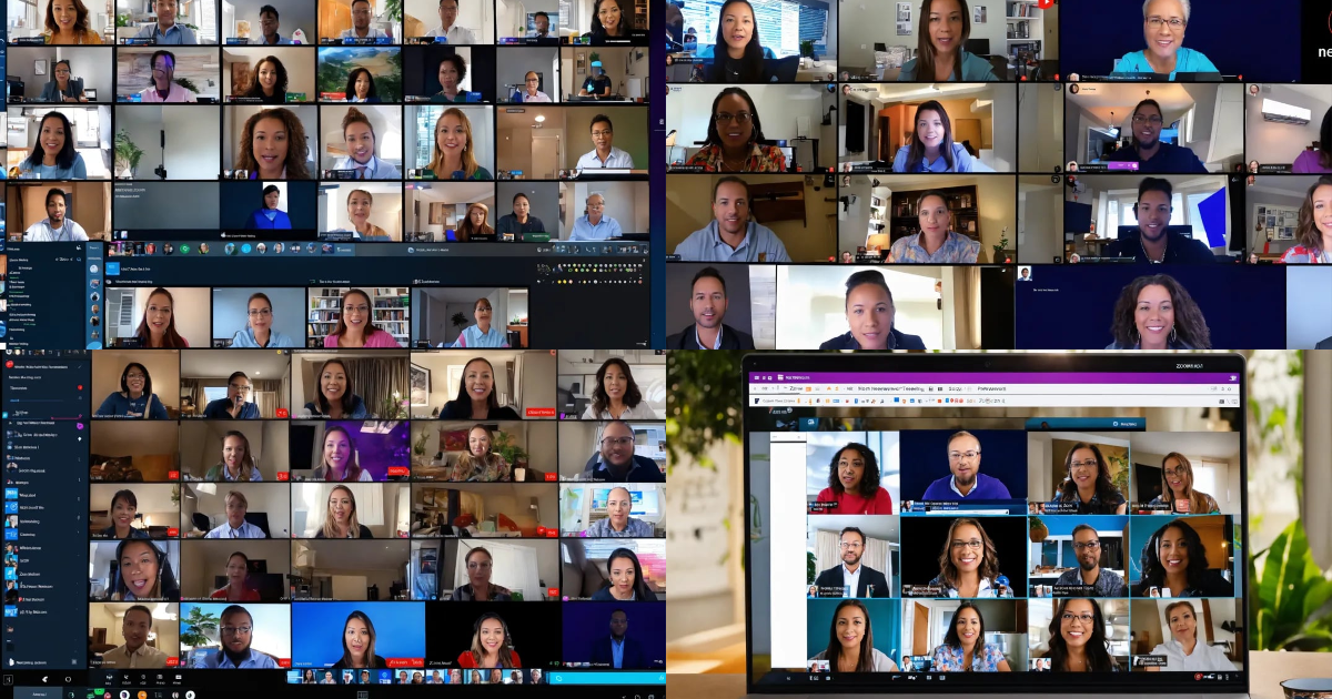 Lexica - A network marketer having a zoom meeting. The screen shows multiple people that are ...