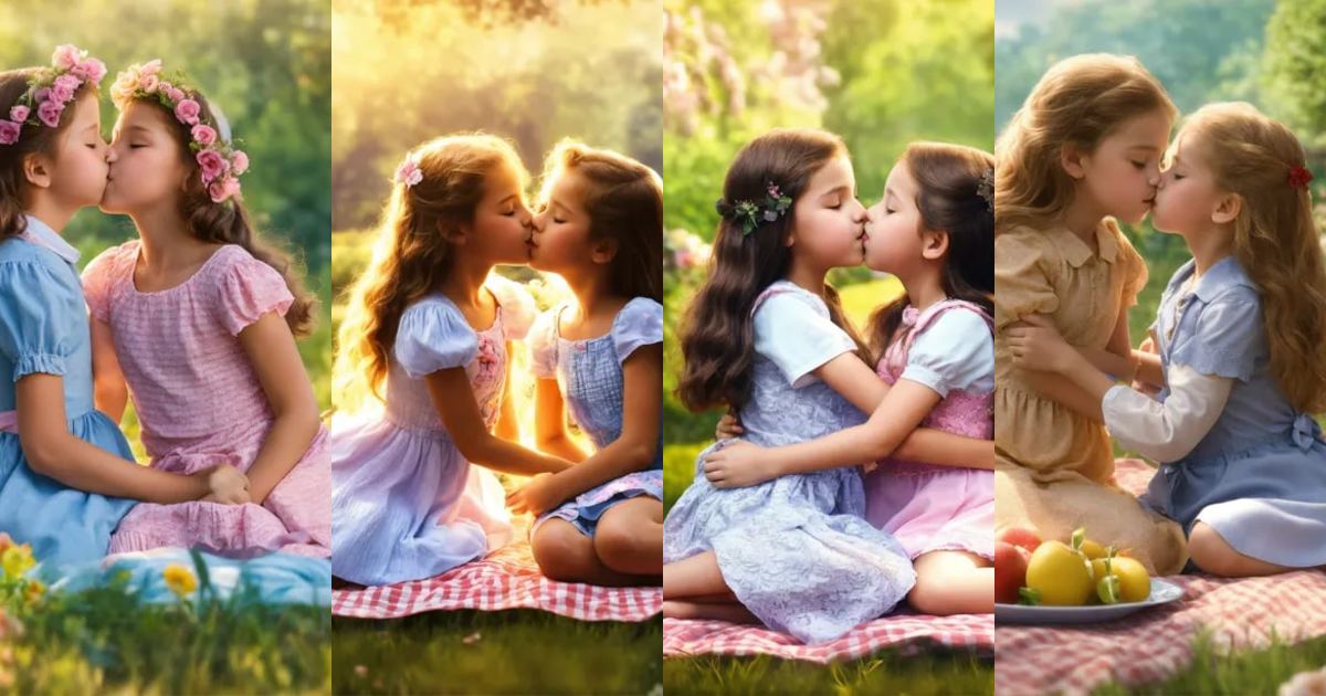 Lexica Two 10 Year Old Sisters Hug And Kiss Each Other During A 8307