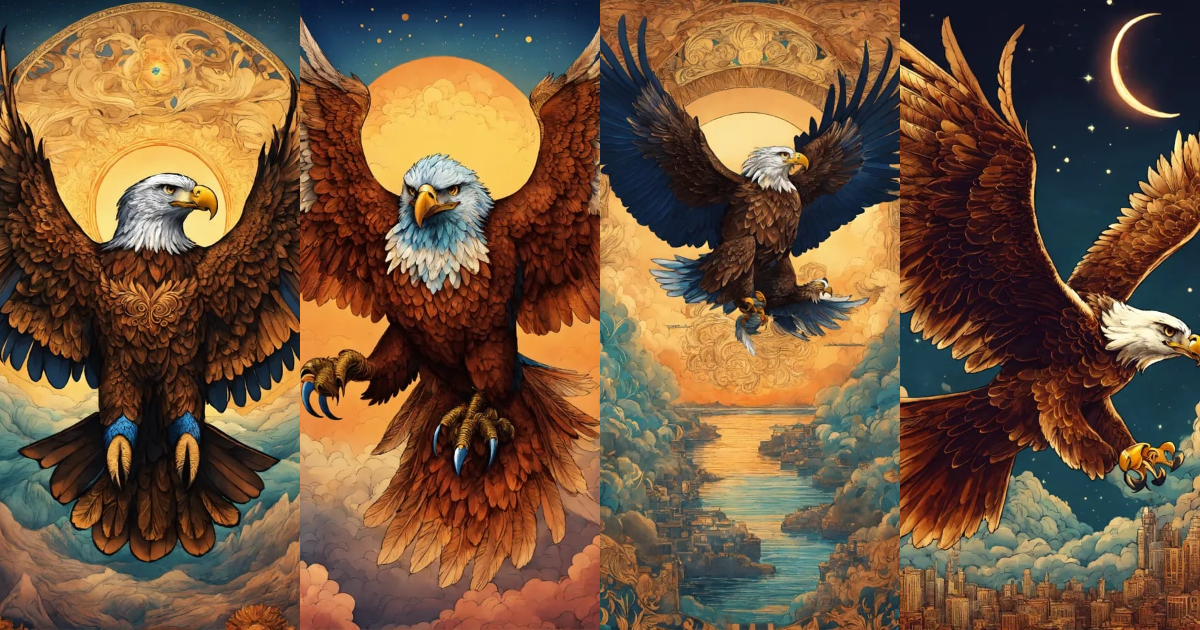 Lexica - Mighty eagle flying high in the sky, intricate art, fantasy style