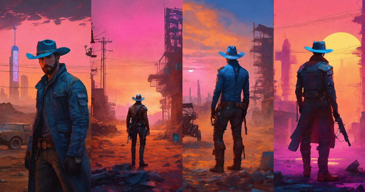 Lexica - A futuristic cowboy wearing a cowboy hat. the scene is set in ...