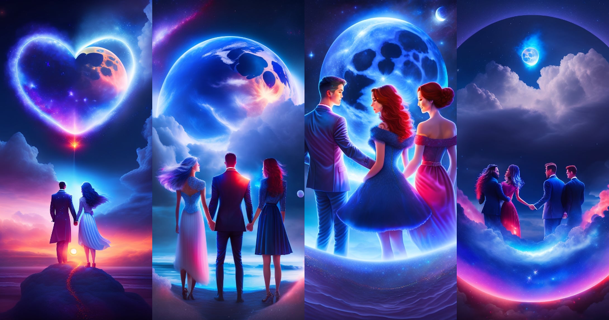 Lexica - Two couples in love, surrounded by fairy glitters in blue ...