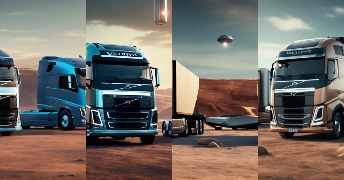 Lexica - Two volvo truck spaceships floating side by side. frontal view ...