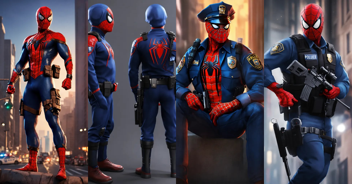 Lexica - Spiderman a police officer, 2D render