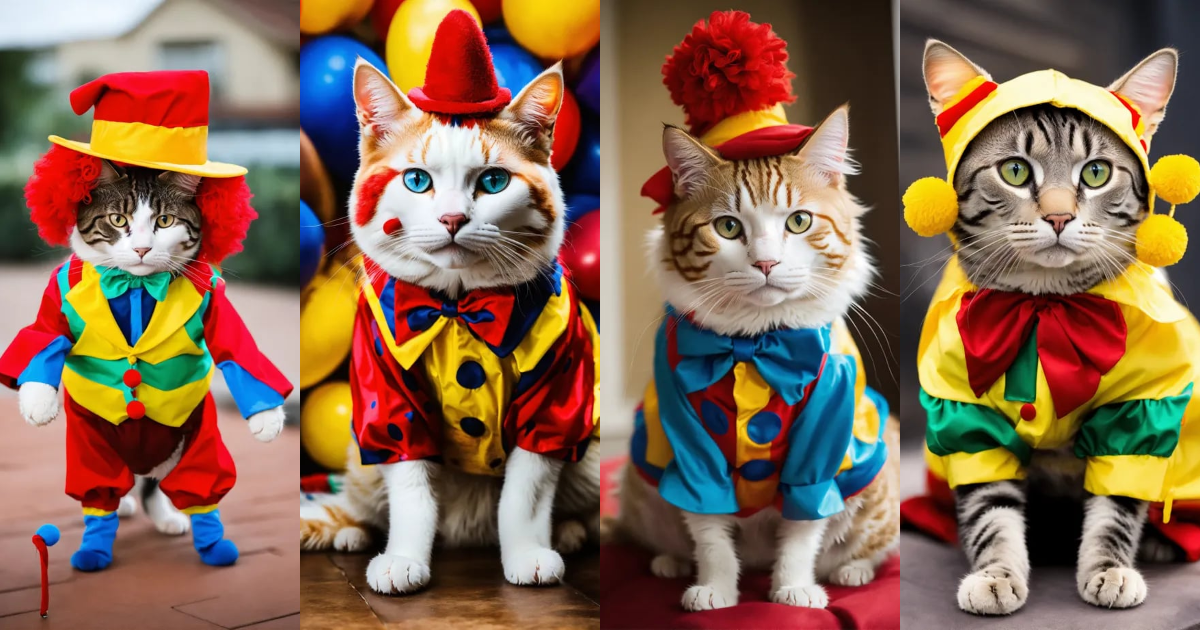 Lexica - Cats dressed as clowns cosplay