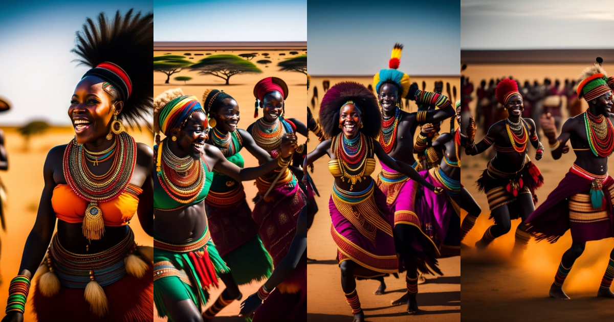 Lexica - An African tribe dancing in the Serengeti, smiling, filled ...